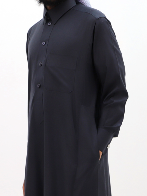 Navy Blue Saudi Collared Thobe | As Saaliheen