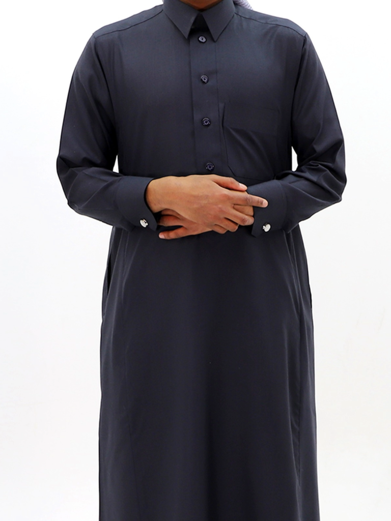 Navy Blue Saudi Collared Thobe | As Saaliheen